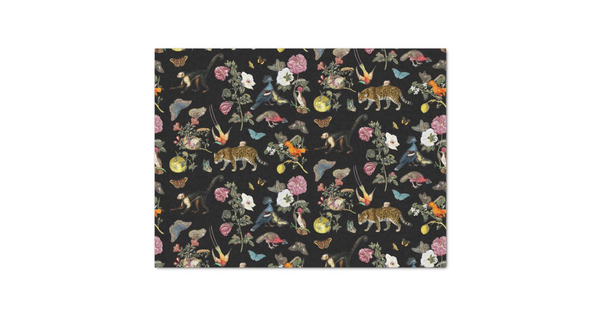 Vintage Dark Botanical Wild Animals in Forest Tissue Paper | Zazzle