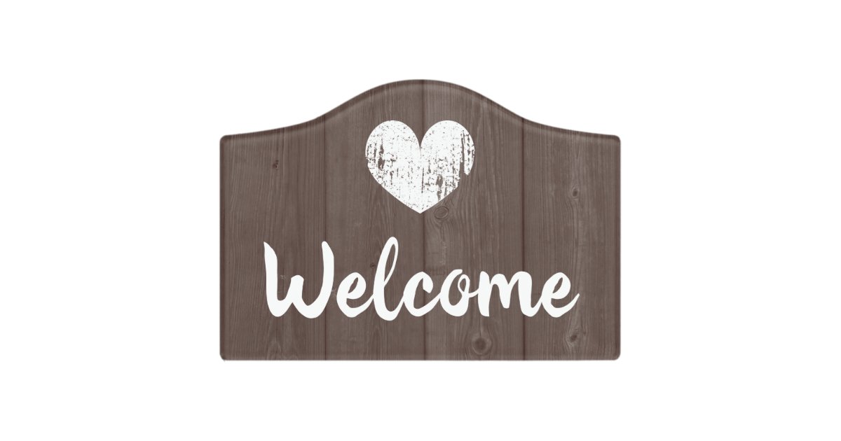 Vintage dark brown wood grain wooden panel welcome door sign | Zazzle