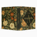 Vintage Dark Floral William Morris Monogram Recipe 3 Ring Binder | Zazzle
