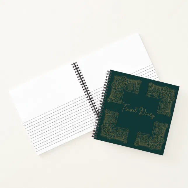 Vintage Dark Green With Gold Ornamental Frame Notebook | Zazzle
