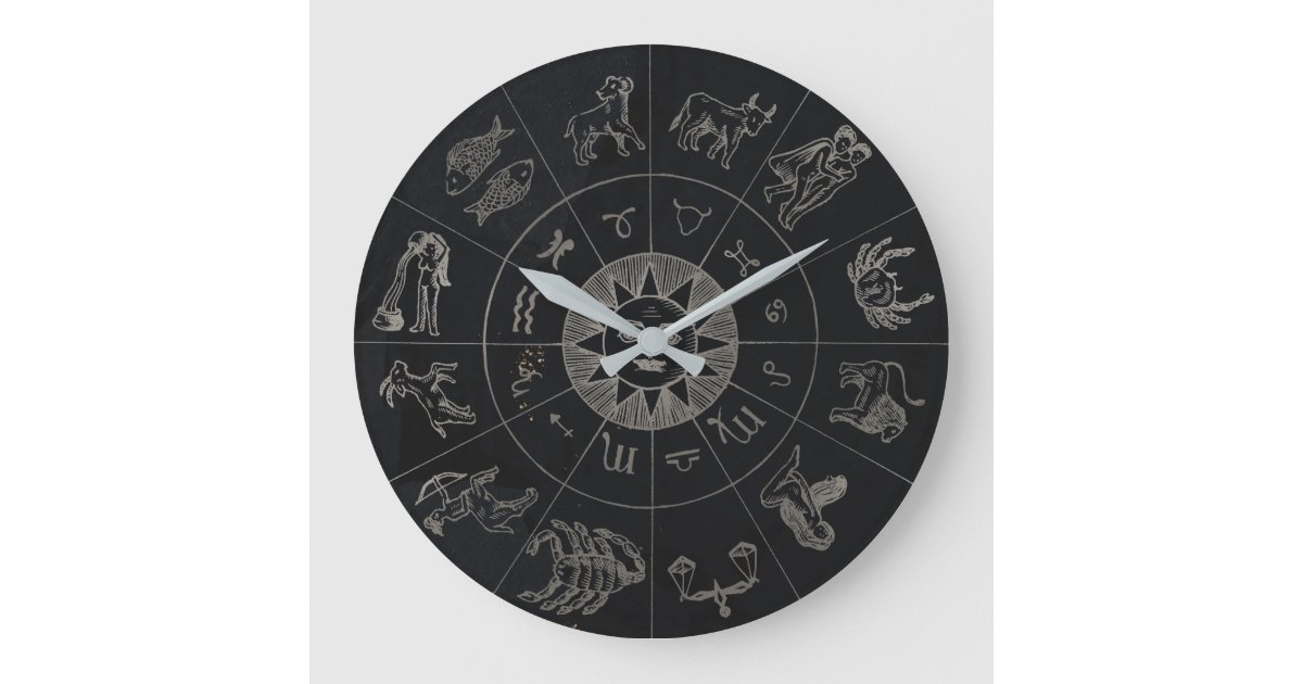 Vintage Dark Horoscope Astrology Zodiac Sign Large Clock | Zazzle