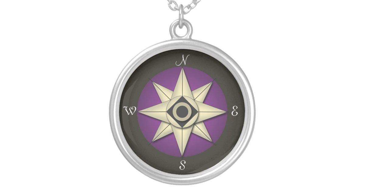 Vintage Dark Purple Compass Necklace | Zazzle
