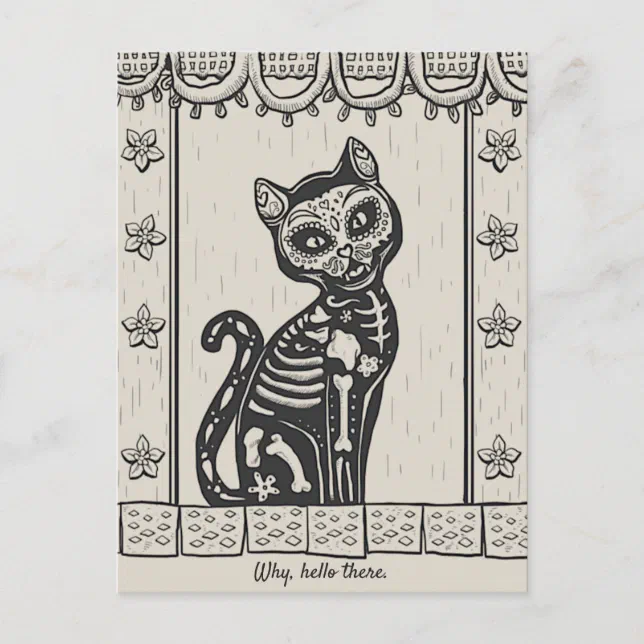 Vintage Day of the Dead Cat Skeleton Postcard | Zazzle