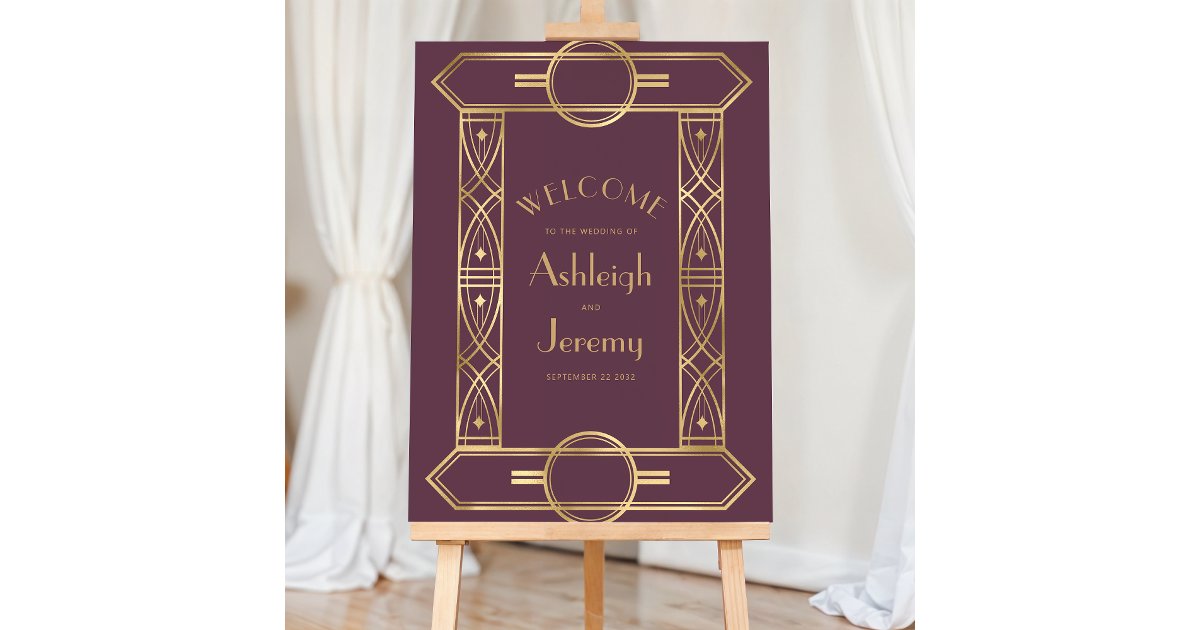 Vintage Deco Gold Frame Burgundy Wedding Foam Board | Zazzle