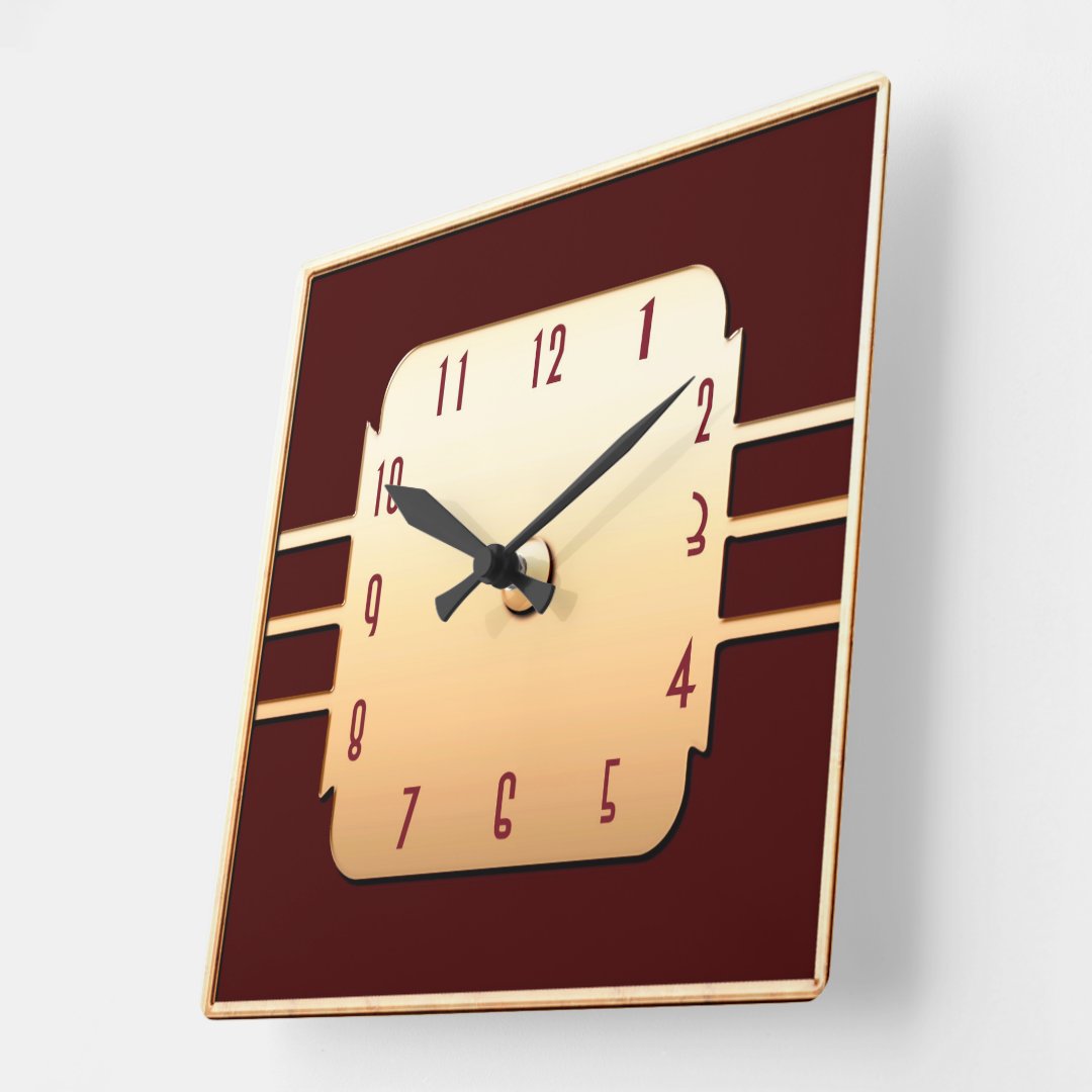 Vintage Deco Style Square Wall Clock | Zazzle