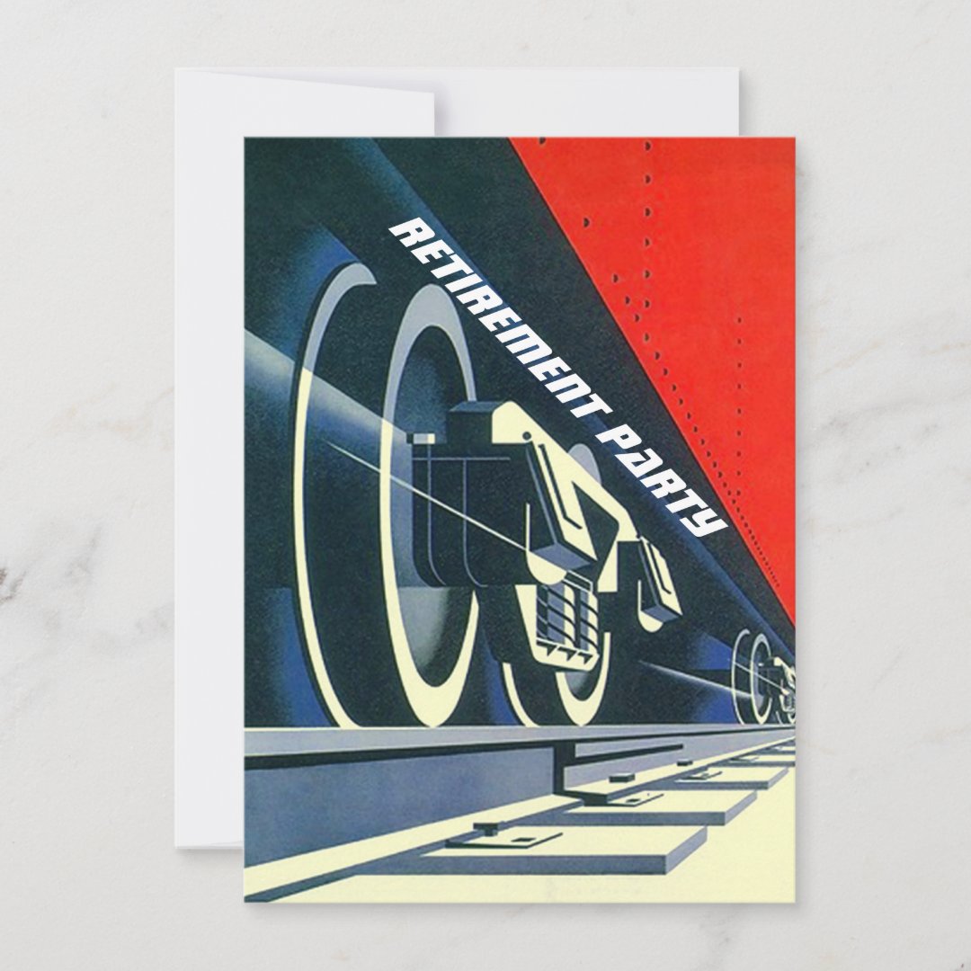 Vintage Deco Train Tracks Retirement RR Invitation | Zazzle