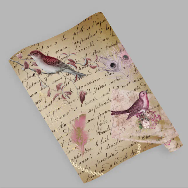 Vintage Decoupage Bird Feather Ephemera Wrapping Paper | Zazzle