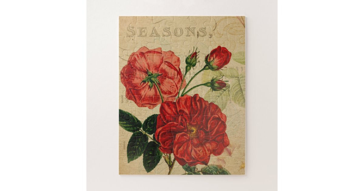 Vintage Decoupage Ephemera Roses Jigsaw Puzzle | Zazzle