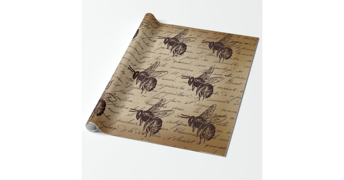Vintage Decoupage Honey Bee Wrapping Paper | Zazzle