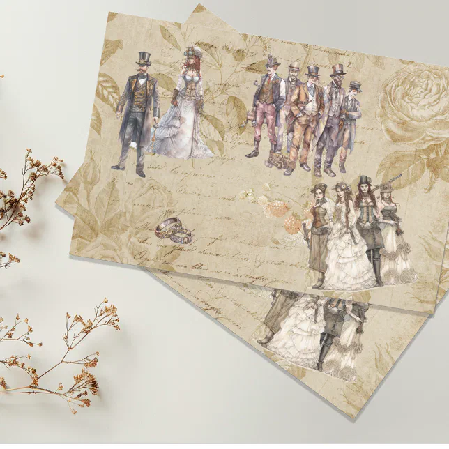 Vintage Decoupage Steampunk Wedding Tissue Paper | Zazzle