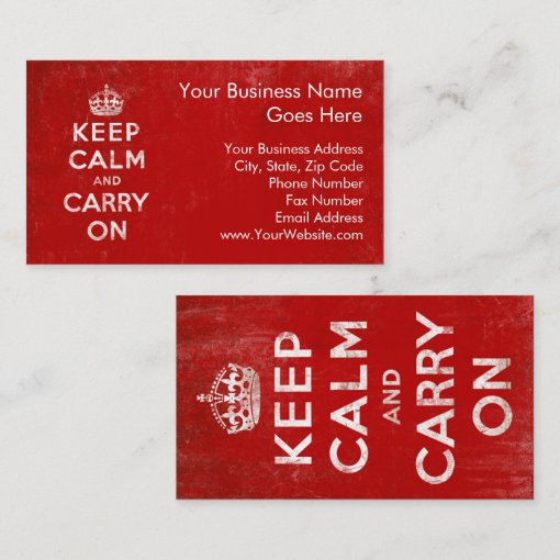 Vintage Deep Red Distressed Keep Calm and Carry On Business Card | Zazzle