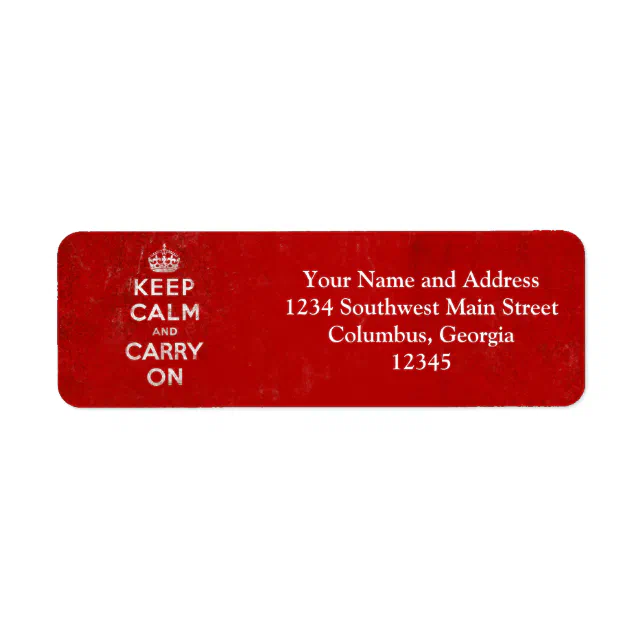 Vintage Deep Red Distressed Keep Calm and Carry On Label | Zazzle