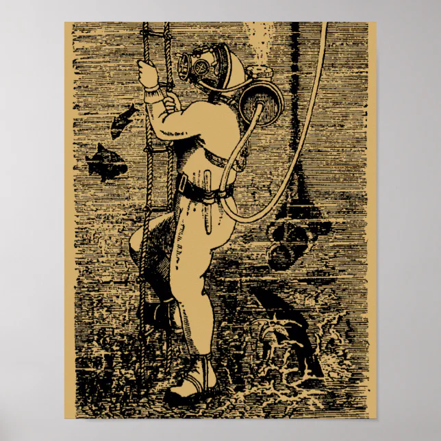 Vintage Deep Sea Scuba Diver Steampunk Poster | Zazzle