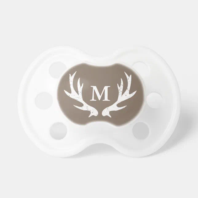 Vintage deer antler baby pacifier with monogram | Zazzle