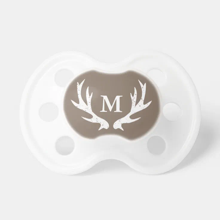 Vintage deer antler baby pacifier with monogram | Zazzle
