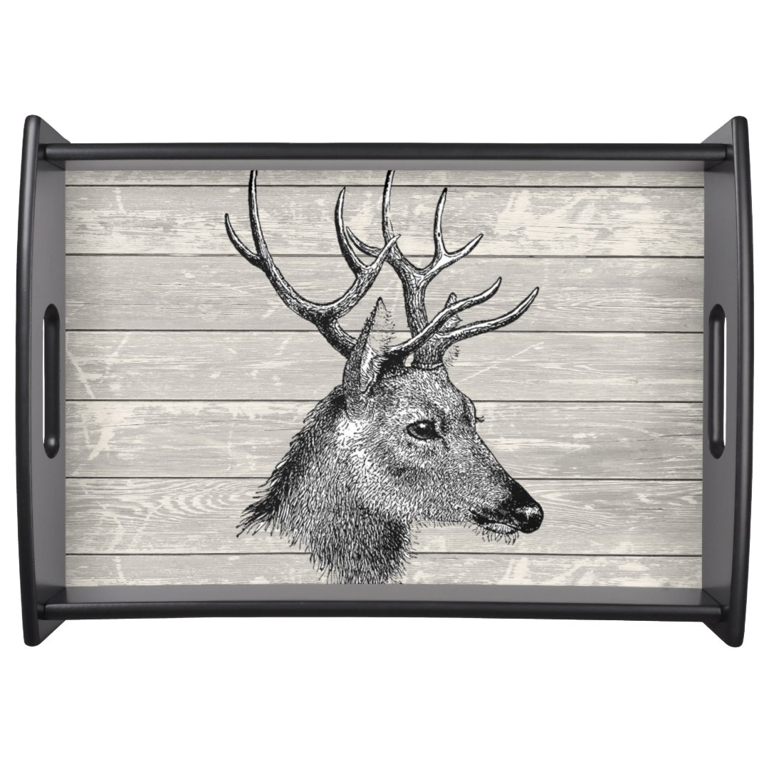Vintage Deer Head Illustration Serving Tray | Zazzle