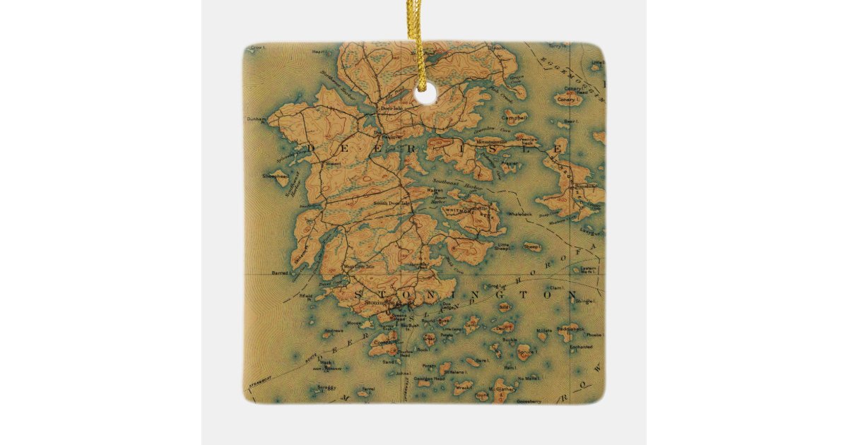 Vintage Deer Isle, Maine Map Ceramic Ornament | Zazzle
