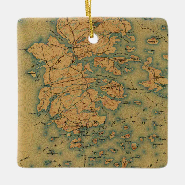 Vintage Deer Isle, Maine Map Ceramic Ornament | Zazzle