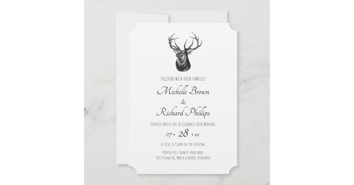 Vintage Deer Wedding Invitation | Zazzle