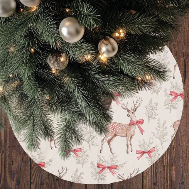 Vintage Deer with Red Bow Pattern Christmas Brushed Polyester Tree ...