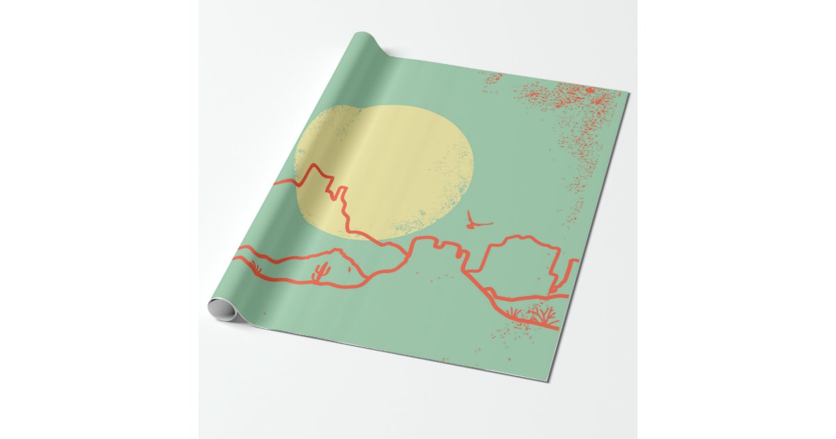 Vintage Desert landscape with Cactuses and Canyon. Wrapping Paper | Zazzle