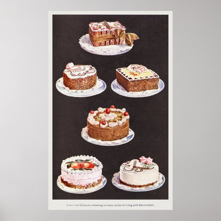 Vintage dessert cake frosting decorating retro poster | Zazzle.com