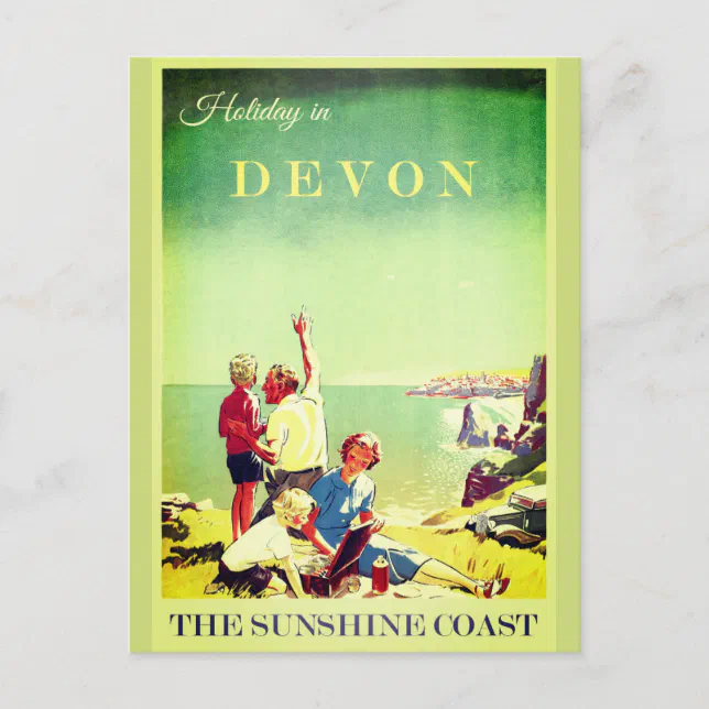 Vintage Devon England Travel Poster Postcard | Zazzle