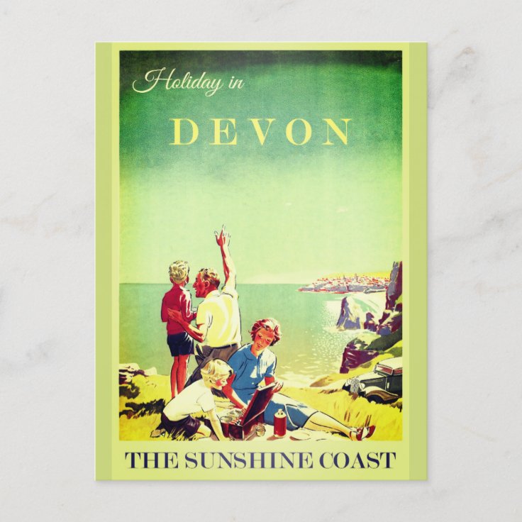Vintage Devon England Travel Poster Postcard | Zazzle
