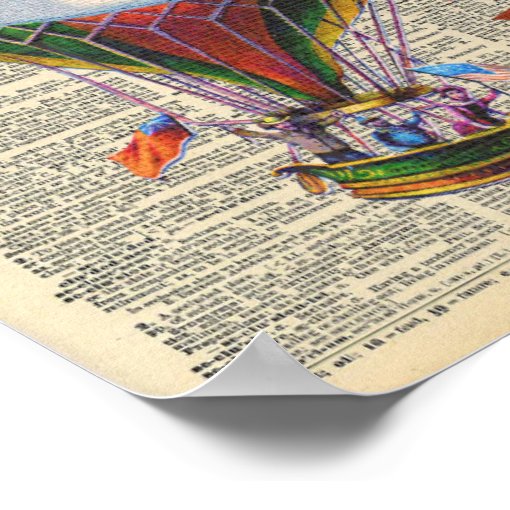 Vintage Dictionary Art Hot Air Balloon Circus Poster | Zazzle