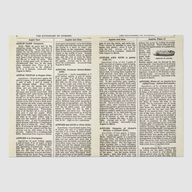 Vintage Dictionary Cook Book Pages Apple Recipes Tissue Paper | Zazzle