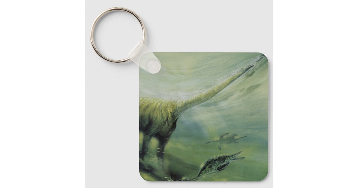 Vintage Dinosaurs, Brachiosaurus Swimming in Ocean Keychain | Zazzle