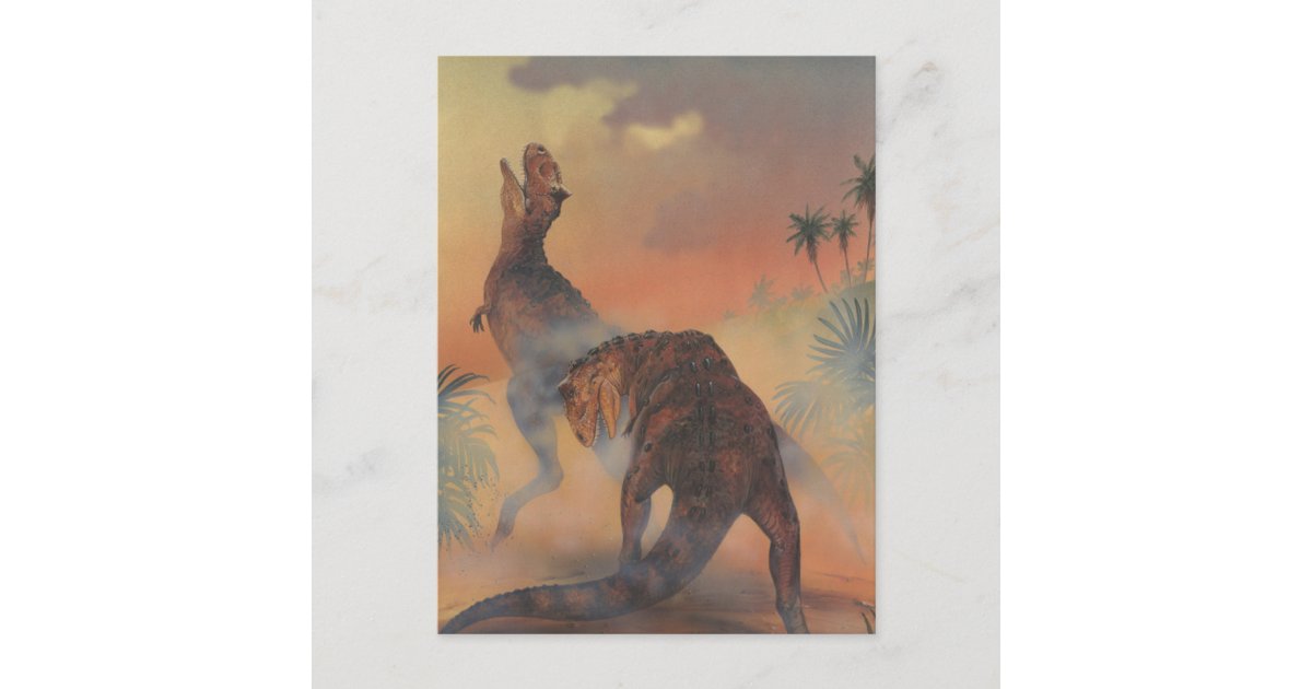 Vintage Dinosaurs, Carnotaurus Roaring in Jungle Postcard | Zazzle.com