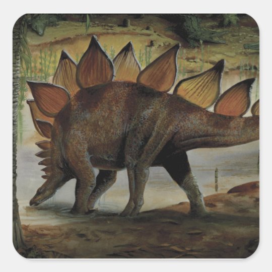 Vintage Dinosaurs, Stegosaurus, Tail with Spikes Square Sticker ...