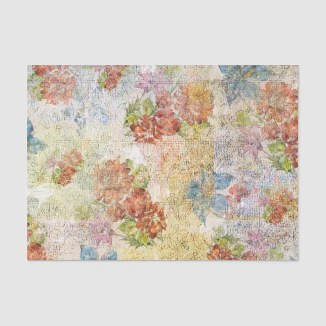 Vintage Distressed Flower Pattern Tissue Paper | Zazzle