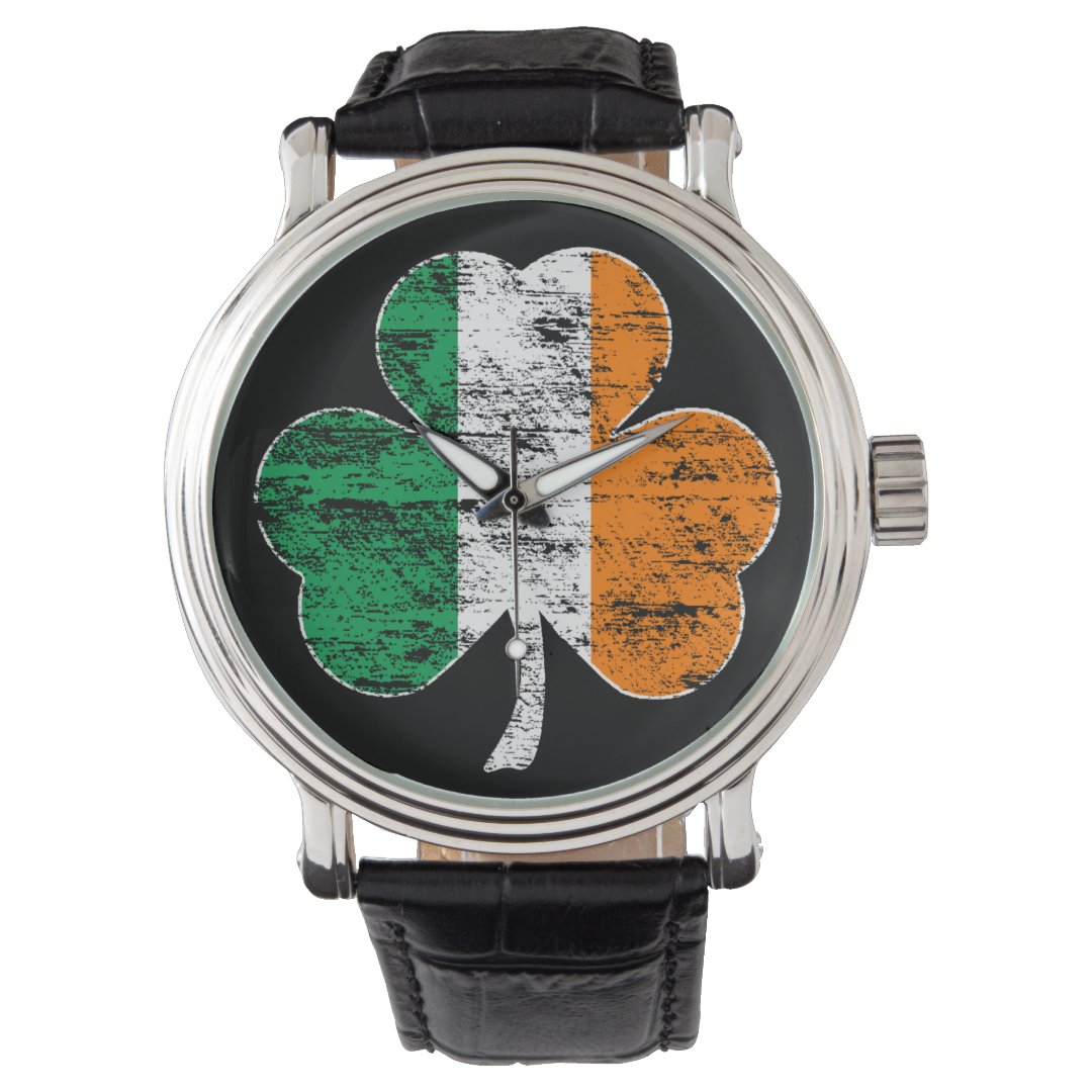 Vintage Distressed Irish Flag Shamrock Watch | Zazzle