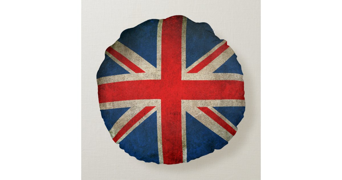 Vintage Distressed Union Jack Flag of The UK Round Pillow | Zazzle