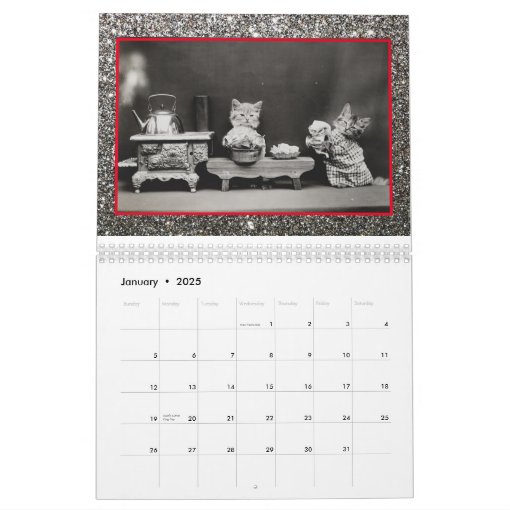 Vintage Dog Cat Photo Glitter Cute 12-month Calendar | Zazzle