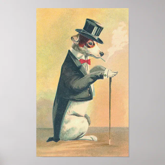 Vintage Dog Top Hat Poster | Zazzle