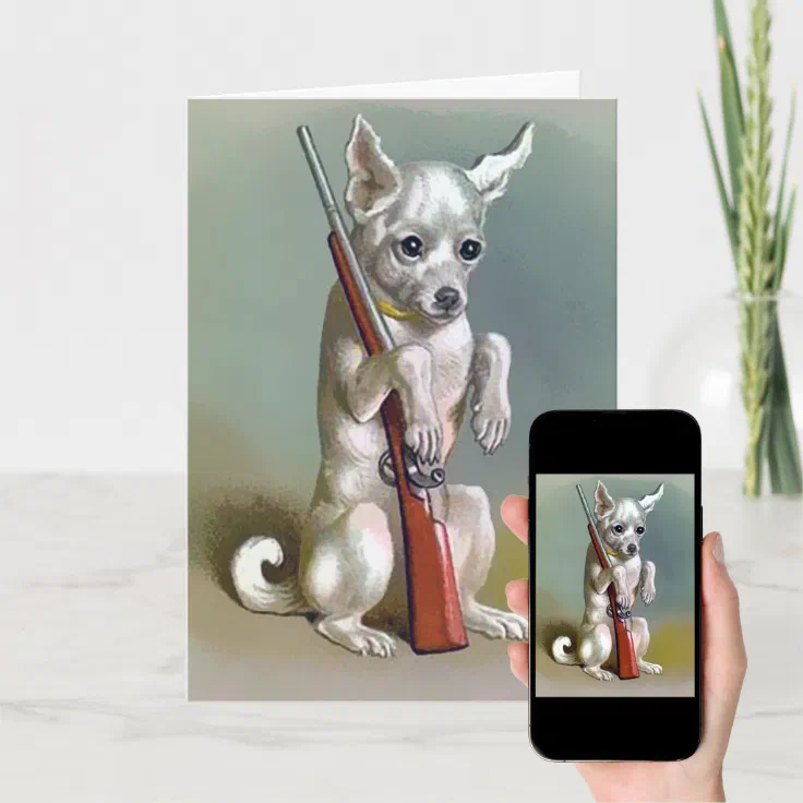 Vintage Dog with Gun Christmas Card | Zazzle