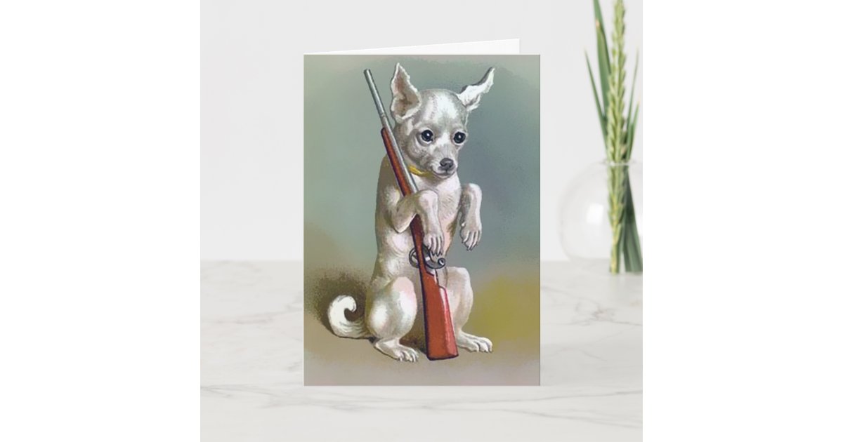 Vintage Dog with Gun Christmas Card | Zazzle