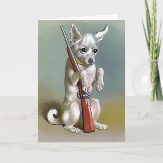 Vintage Dog with Gun Christmas Card | Zazzle