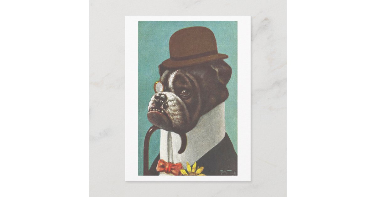 Vintage Dog with Hat and Monocle Postcard | Zazzle