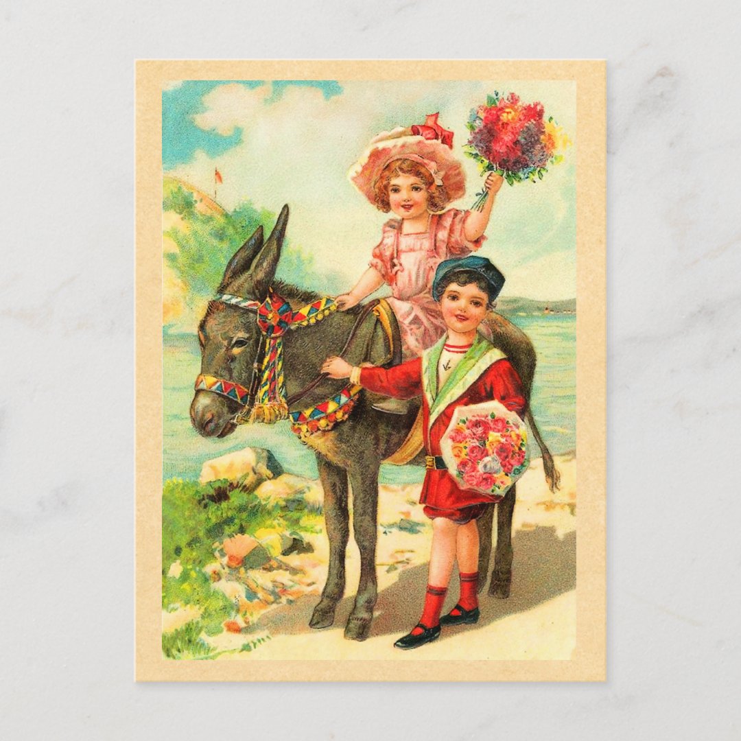 Vintage Donkey Birthday Postcard | Zazzle