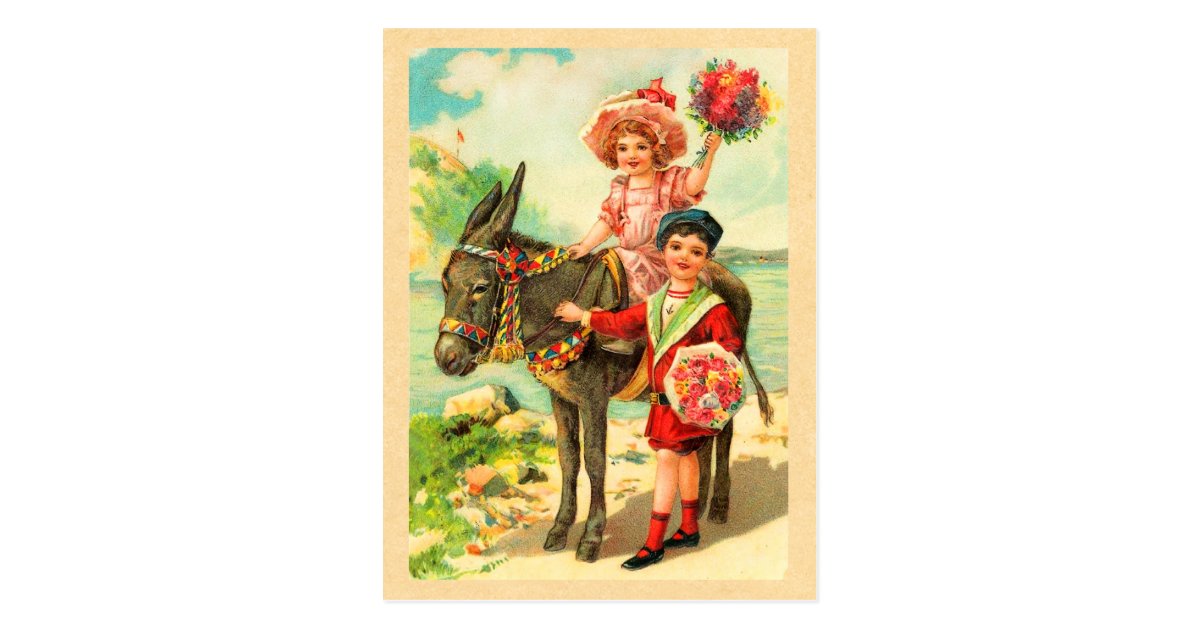 Vintage Donkey Birthday Postcard | Zazzle.com