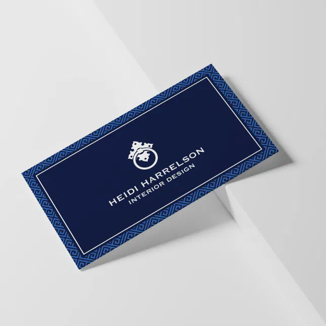 Vintage Door Knocker Logo Blue Border Business Card | Zazzle
