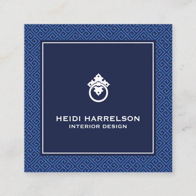 Vintage Door Knocker Logo Blue Border Square Business Card | Zazzle