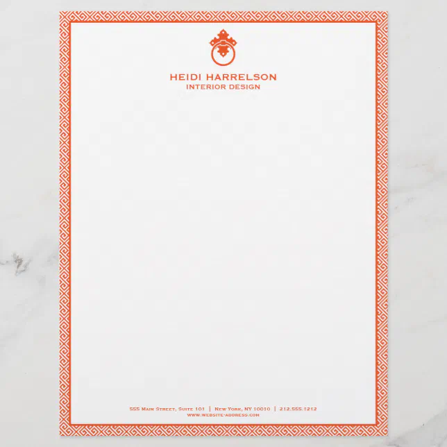 Vintage Door Knocker Logo Orange Border Letterhead | Zazzle