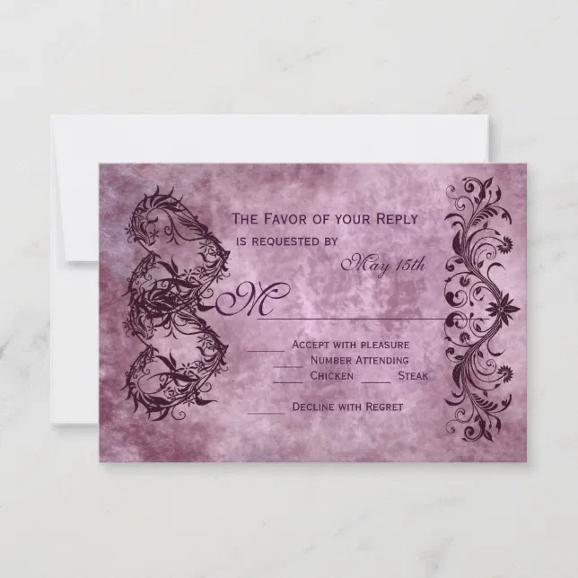 Vintage Double Hearts Purple Wedding RSVP Cards | Zazzle