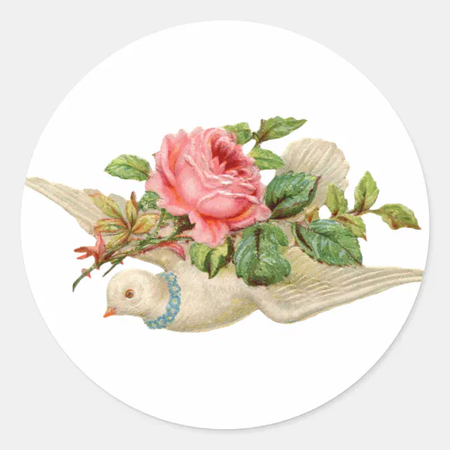 Vintage Dove and Rose Classic Round Sticker | Zazzle