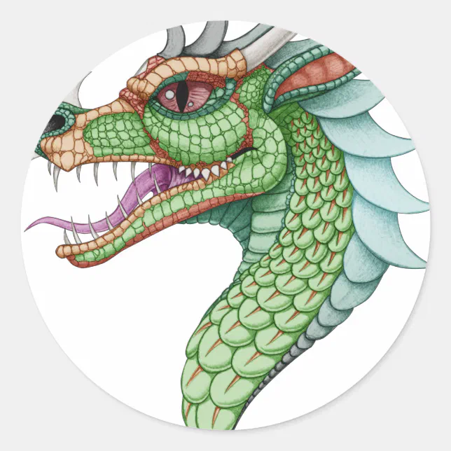 Vintage Dragon Classic Round Sticker | Zazzle